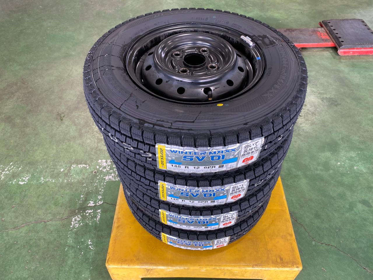 ハブ径54mmスチールホイール + DUNLOP(ダンロップ) WINTERMAXX SV01 145R12 6P 未使用タイヤセット ...