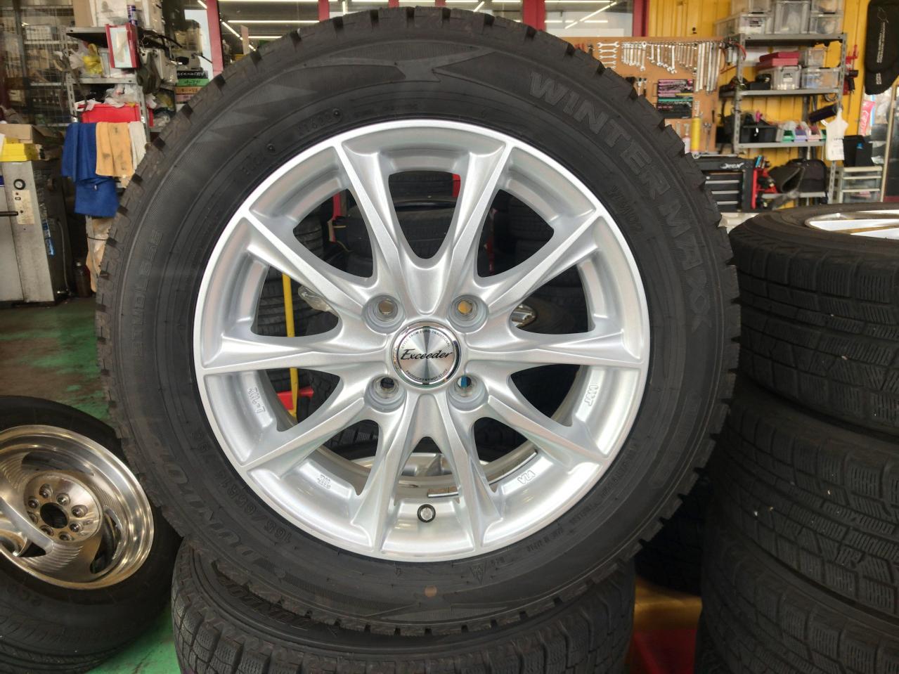 HOT STUFF Exceeder E06 + DUNLOP WINTERMAXX WM02♪値下げしました♪ | カー用品 スタッドレスタイヤホイールセット 14インチスタッドレスタイヤ ...