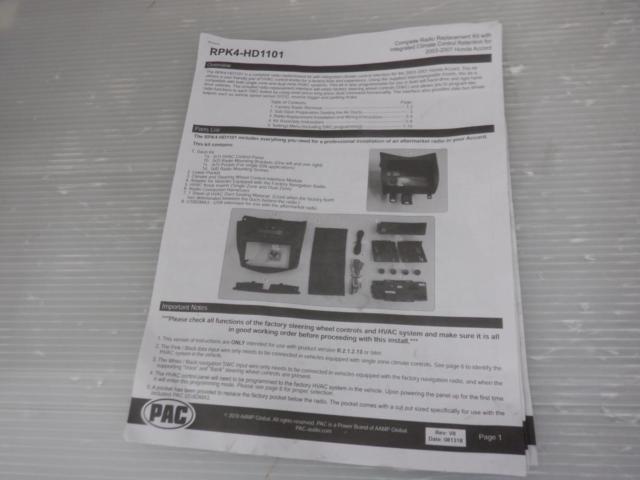 PAC オーディ総合インストールキット(オーディオ取付パネル) RPK4-HD1101 アコード ワゴン/ユーロR CM2/CM3 CL7 ...