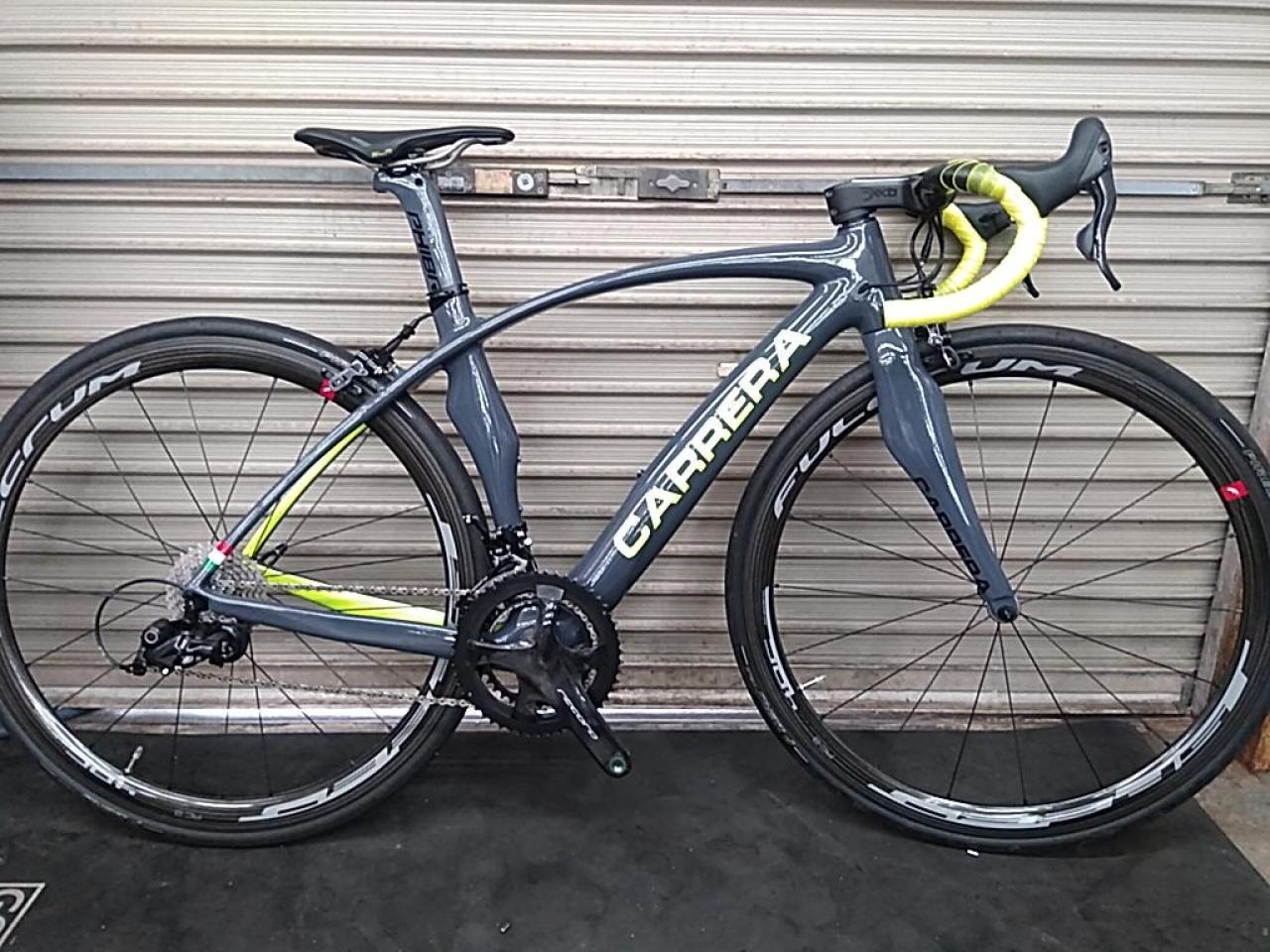 CARRERA PHIBRA EVO カーボンフレームロードバイク グレー×イエロー 2017年くらい??/2×12S/カンパレコード組み/メーカーサイズXS ※シートポストカット有り ...