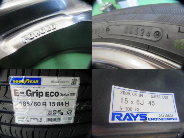 【中古ホイール未使用タイヤ】 RAYS ECO DRIVE GEAR SUPER ECO + GOODYEAR EfficiantGrip ECO EG01 185/60R15 84H ...