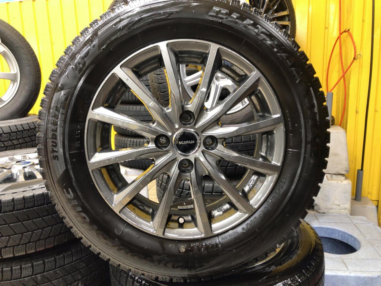 BRIDGESTONE BALMINUM AR12 + BRIDGESTONE BLIZZAK VRX2 | カー用品 スタッドレスタイヤホイールセット 15インチスタッドレスタイヤホイール ...