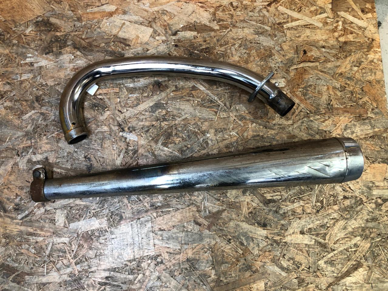 YAMAHA 純正エキゾーストパイプ+DUNSTALL DECIBLE SILENCER 汎用メガホンサイレンサー【SR400/SR500 ...